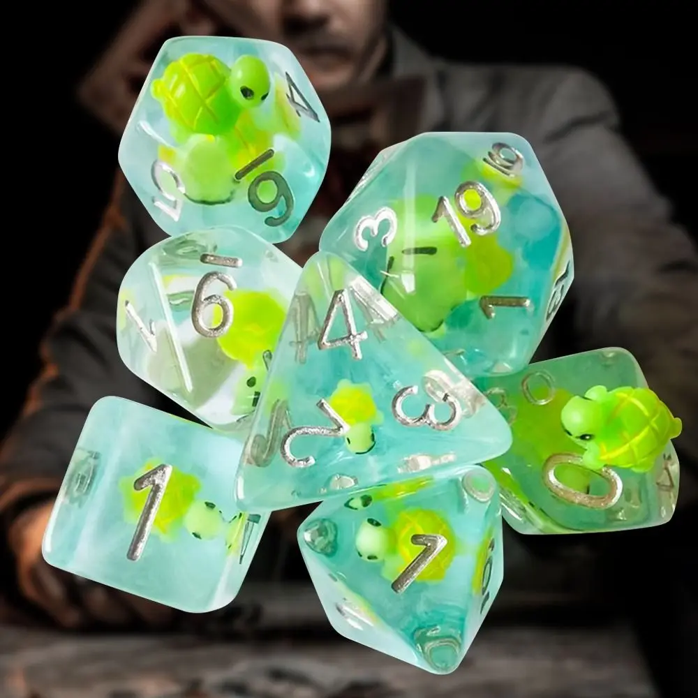 Clear-Polyhedral-Resina-Animal-Dice-Set-Rainbow-Dice-Tortoise-Dice-para ...