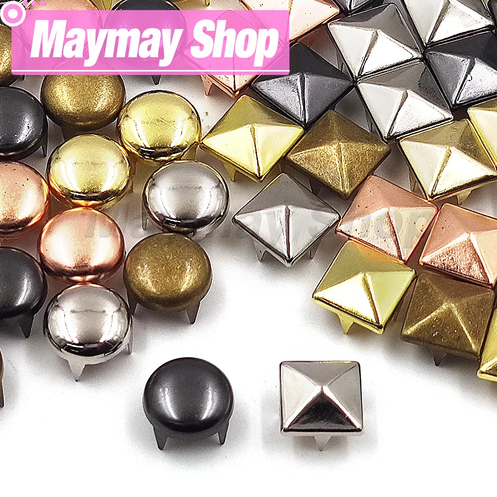 100Pcs 6-12mm Metal 4 Claw Rivets Square/Round Spike Studs Pyramid ...