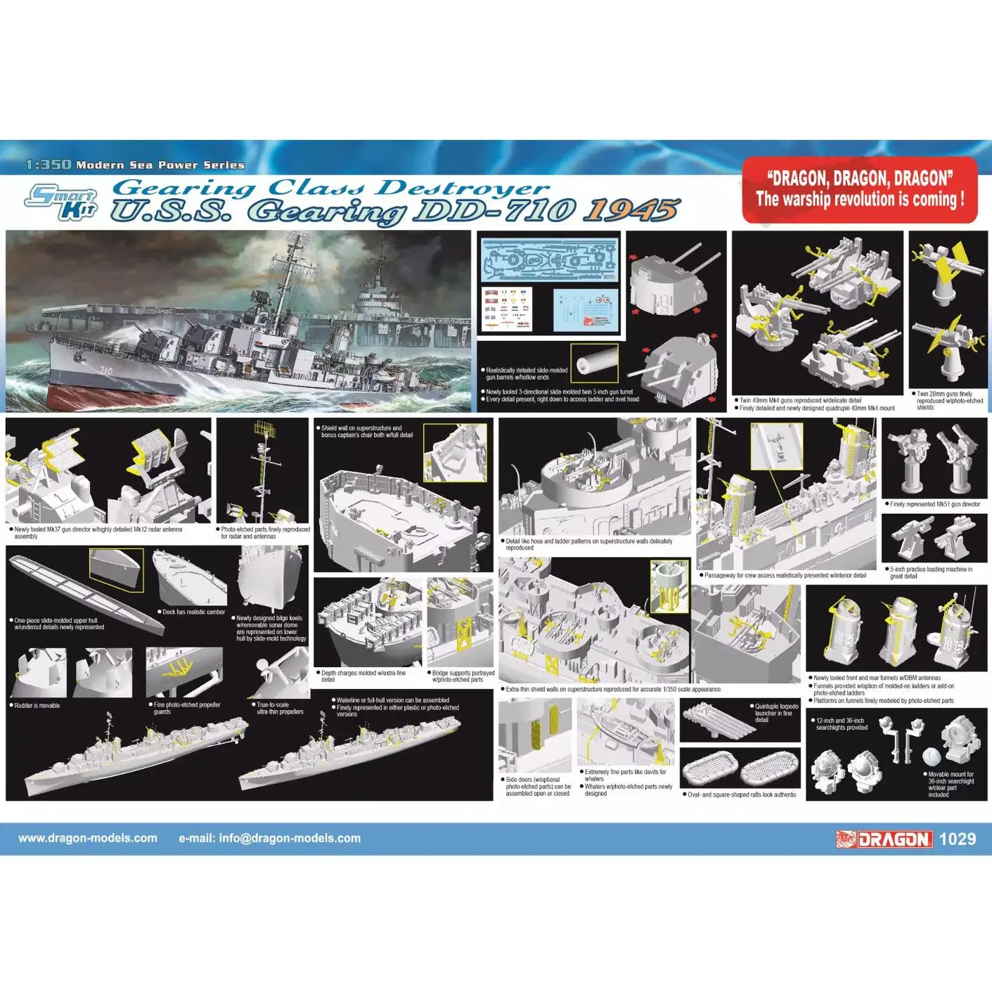 DRAGON-1029-1-350-scale-Gearing-Class-Destroyer-U-S-S-Gearing-DD-710 ...