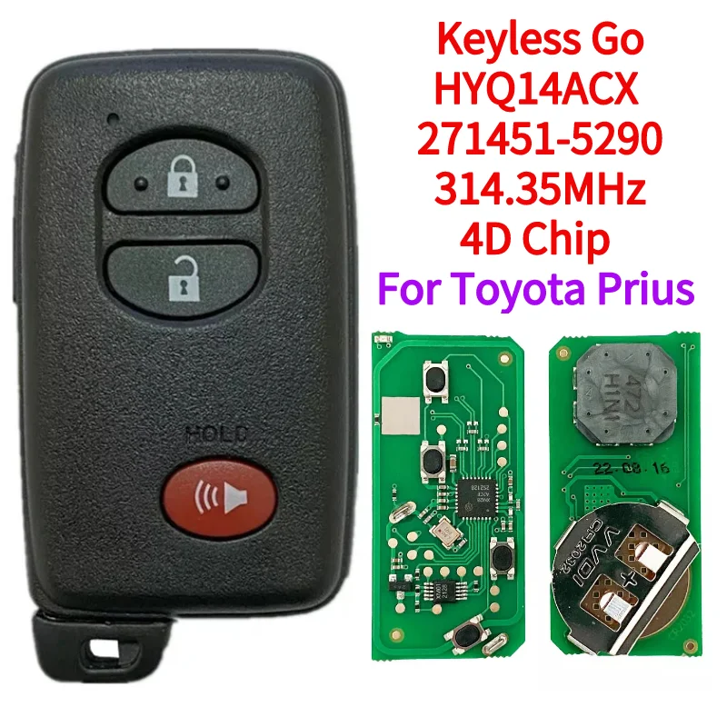 314.35/315MHz Keyless Go Smart Remote Key Fob with 4D Chip for Toyota ...
