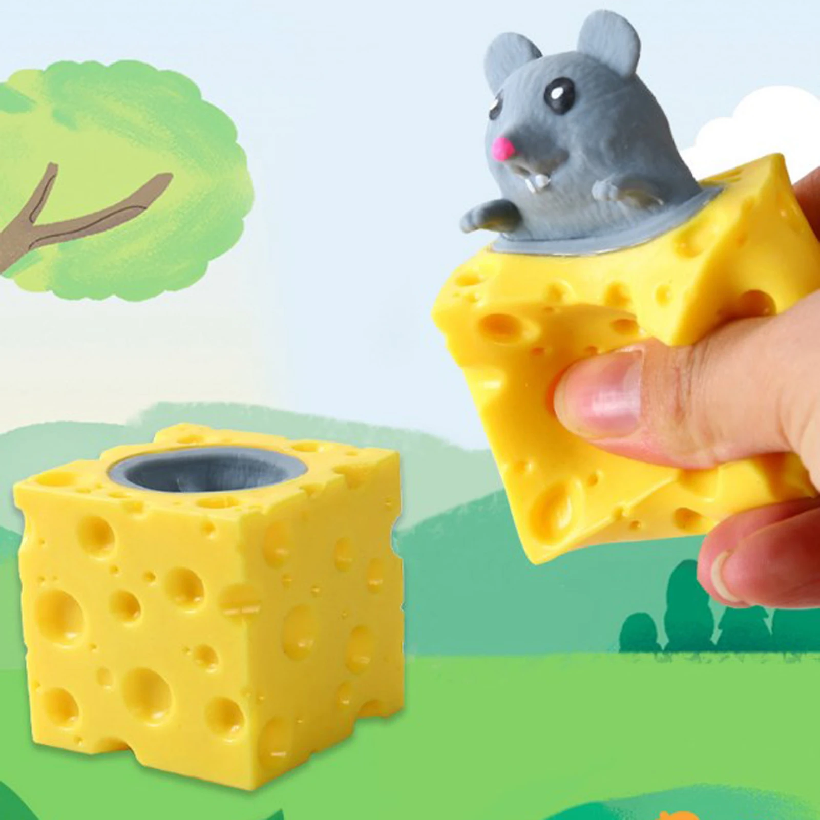 Squeeze Mouse Cup Toy Cheese Cup Mouse Toy Creative Pinch Sensory Toy ...