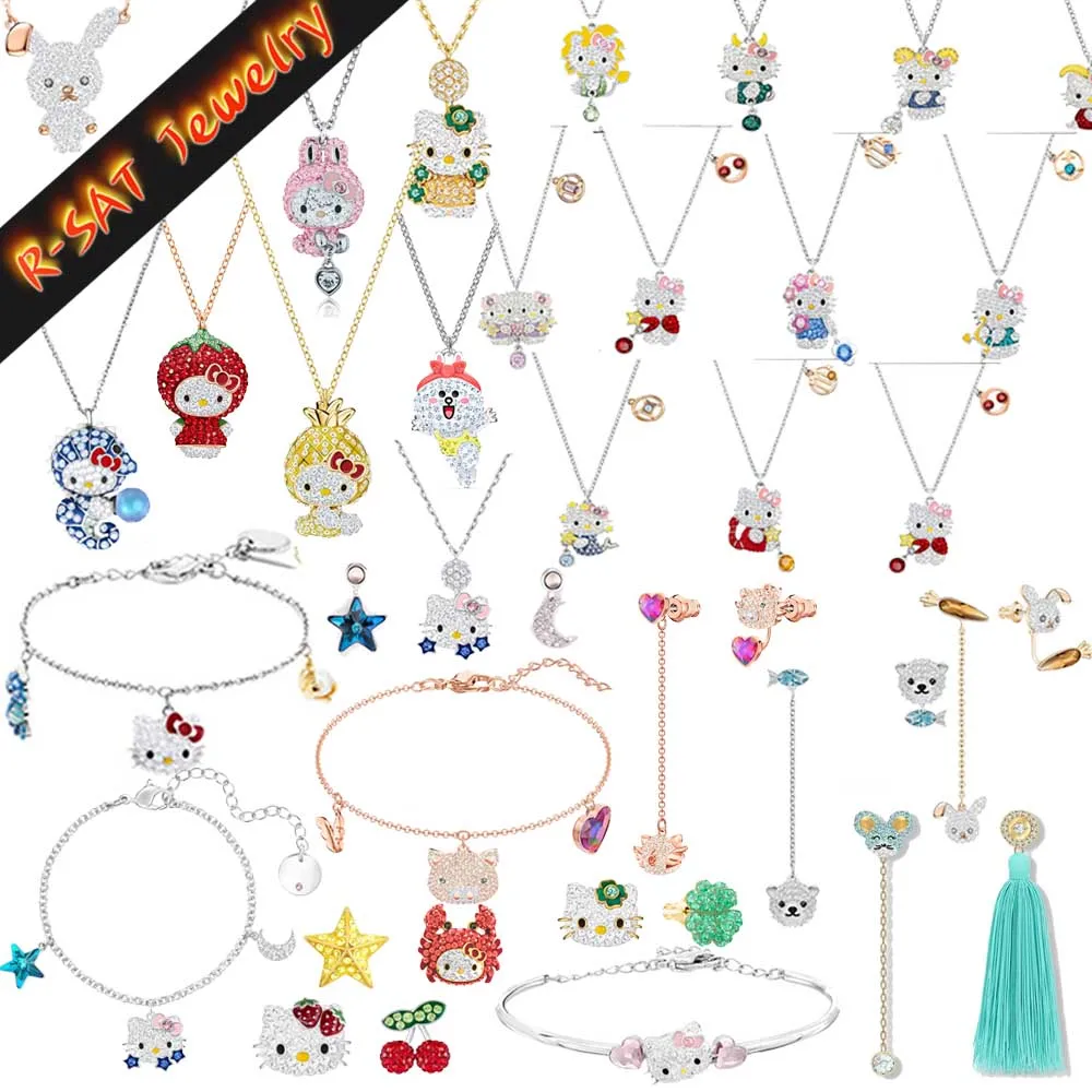 Original 1:1 Swa Charms lindo gato cerdo DIY collar de cristal ...