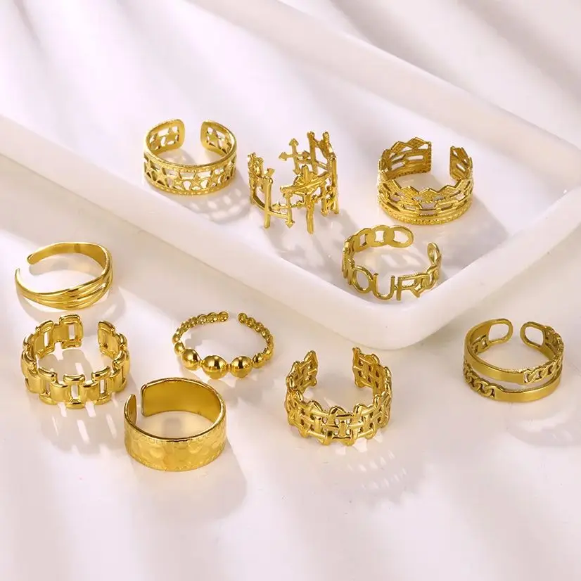 2024-Trend-Stainless-Steel-Rings-For-Women-Gold-Color-Minimalism-Adjustable-Opening-Ring ...