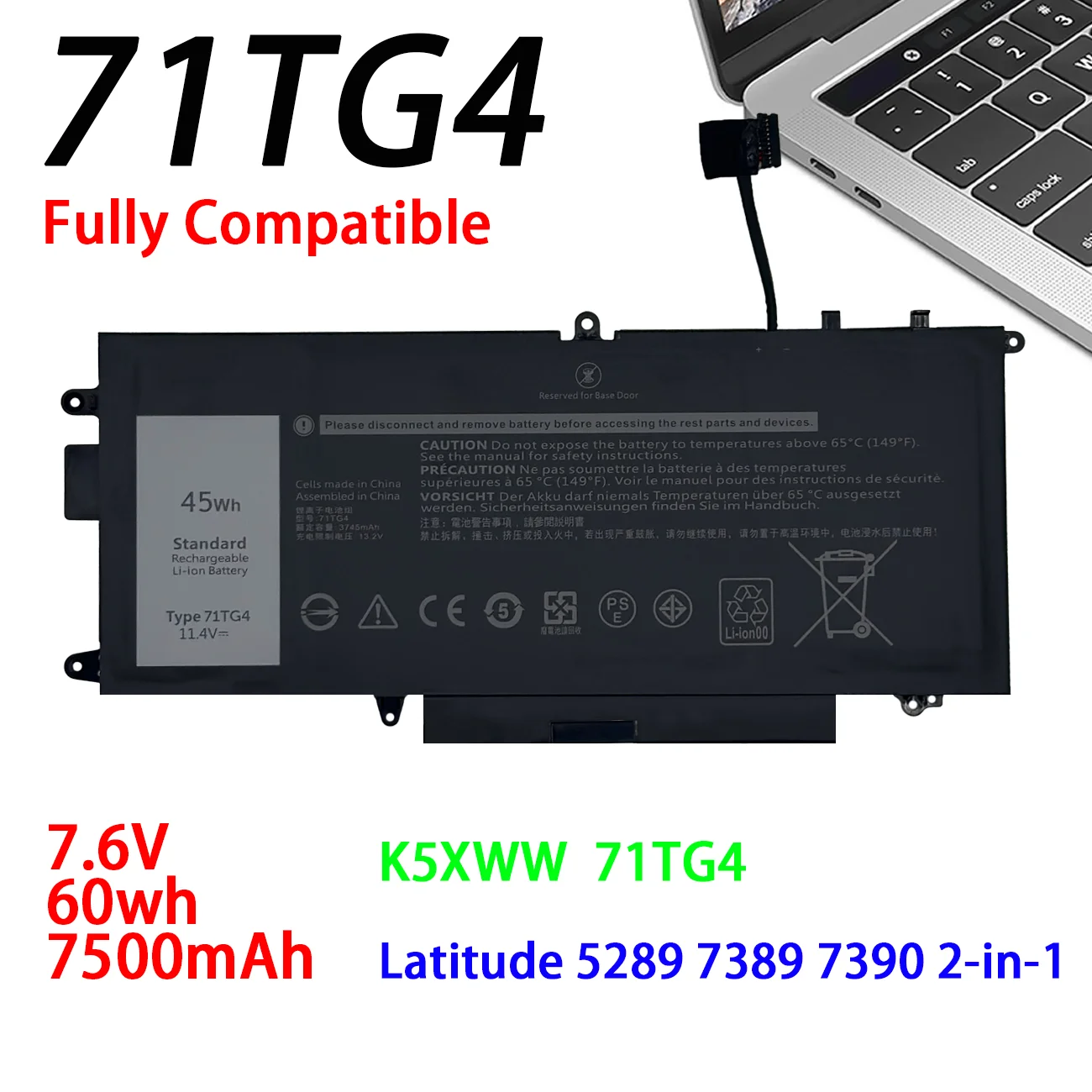 K5XWW-7200MAH-Replacement-Laptop-Battery-for-Dell-Latitude-13-7389-7390 ...