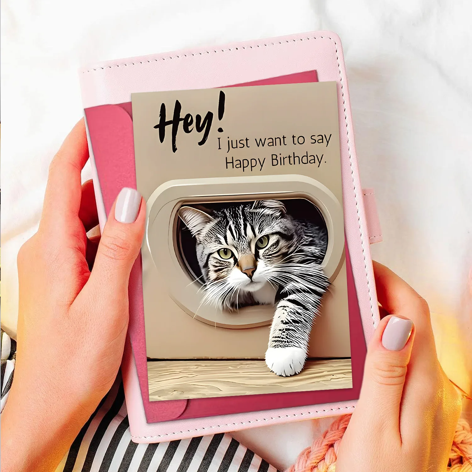 Cat Peeking Adorable Birthday Card - Cute Cat Design w/ Message Inside ...