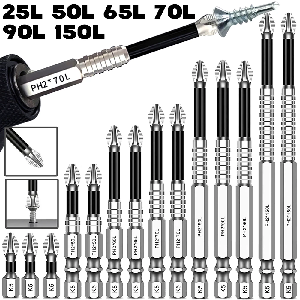 K5 Strong Magnetic Screwdriver Drill Bit Set Non-slip Alloy Steel Cross ...