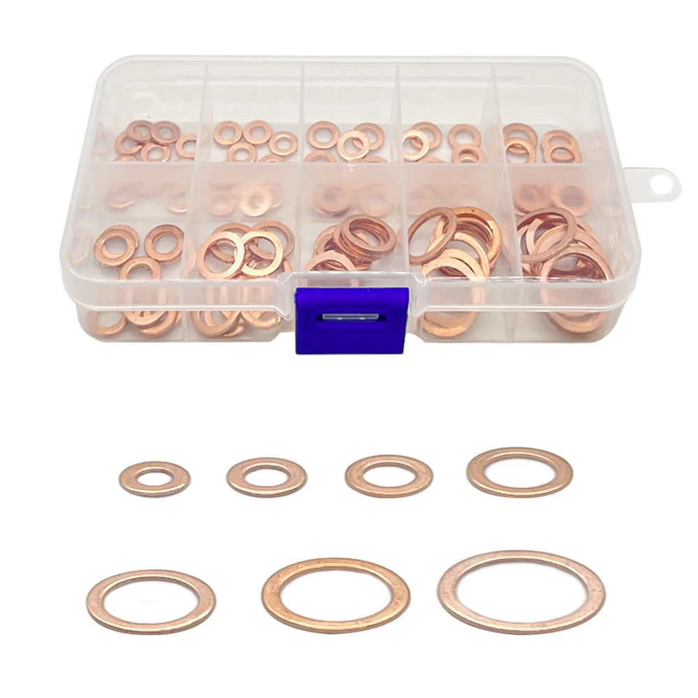50PCS/100Pcs Copper Washer Gasket Nut And Bolt Set Flat Ring Seal ...