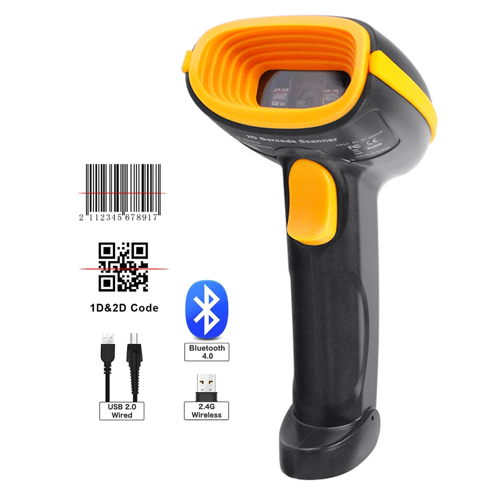 Handheld 2d Barcode Scanner Wired Barcode Scanner Wireless 1d/2d Qr Bar ...