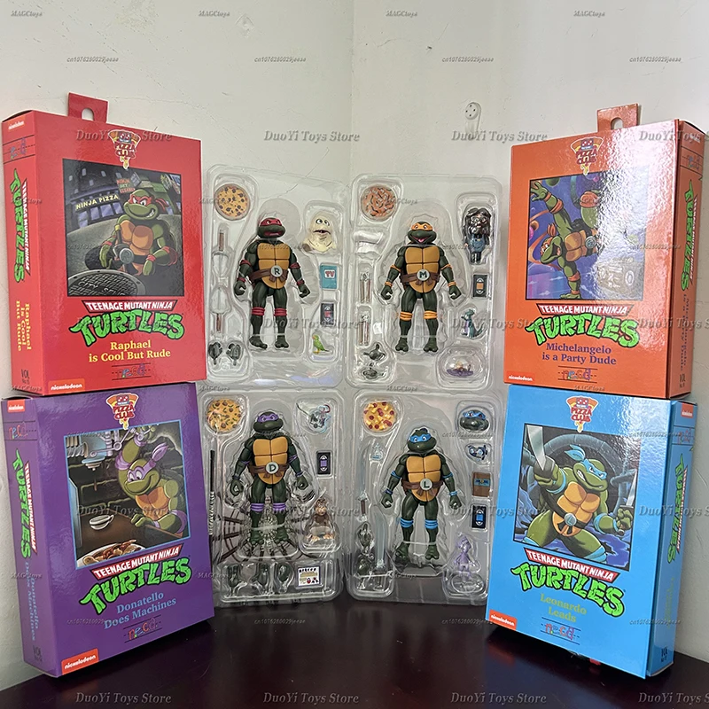4pcs/set New NECA Leonardo Leads Turtles Figures Pizza Club Turtles ...