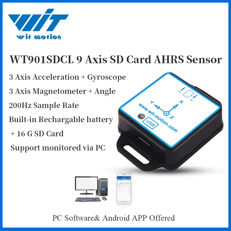 WitMotion-9-Axis-16G-Card-Storage-Sensor-WT901SDCL-Digital-Angle-Gyroscope-Accelerometer-Compass ...