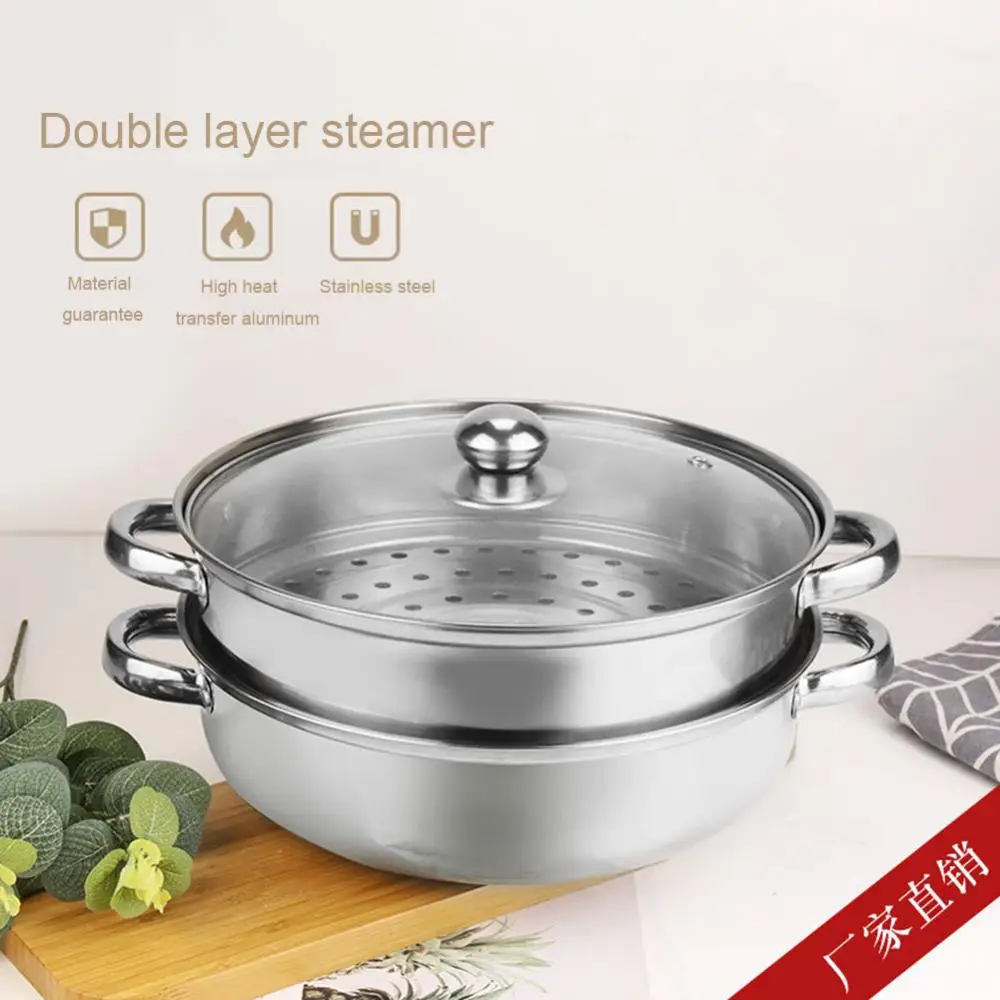28cm-2-Layer-Stainless-Steel-Steam-Pot-Food-Steamer-with-Lid-for-Home ...