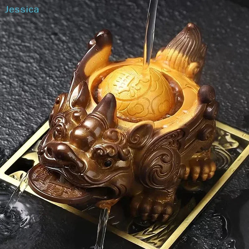 ♥Lucky Pixiu Tea Pet Figurine-Water Flow Teaware Ornament for Tea ...