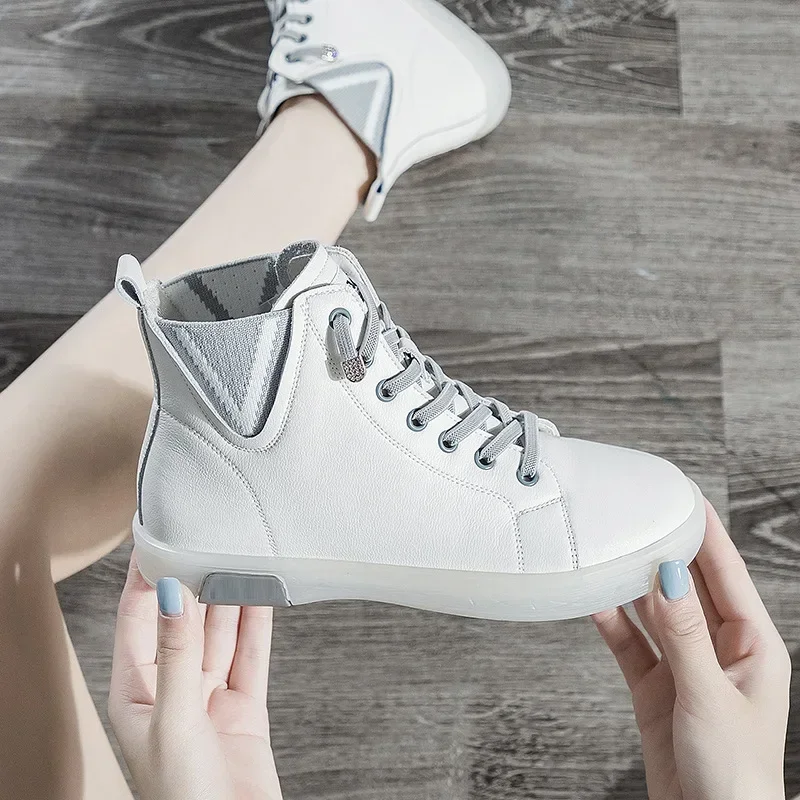 Genuine Leather Short Boots Women Autumn/Winter New Plush Little White ...