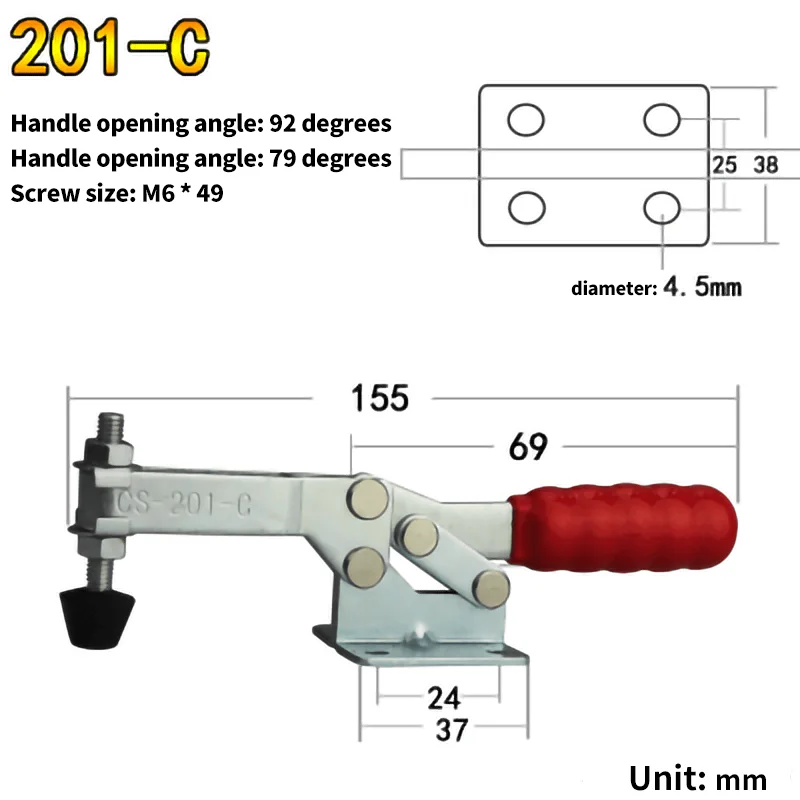 GH-201C Red Toggle Clamp 100kg Heavy Duty Horizontal Clamps Quick ...