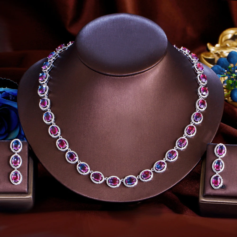 ThreeGraces Creative Colorful Zirconia Oval Shape Fashion Necklace and ...