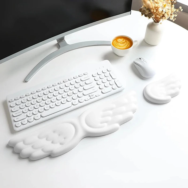 Angel Wings Shaped Keyboard Mouse Pad Memory Foam Superfine Fibre Wrist ...