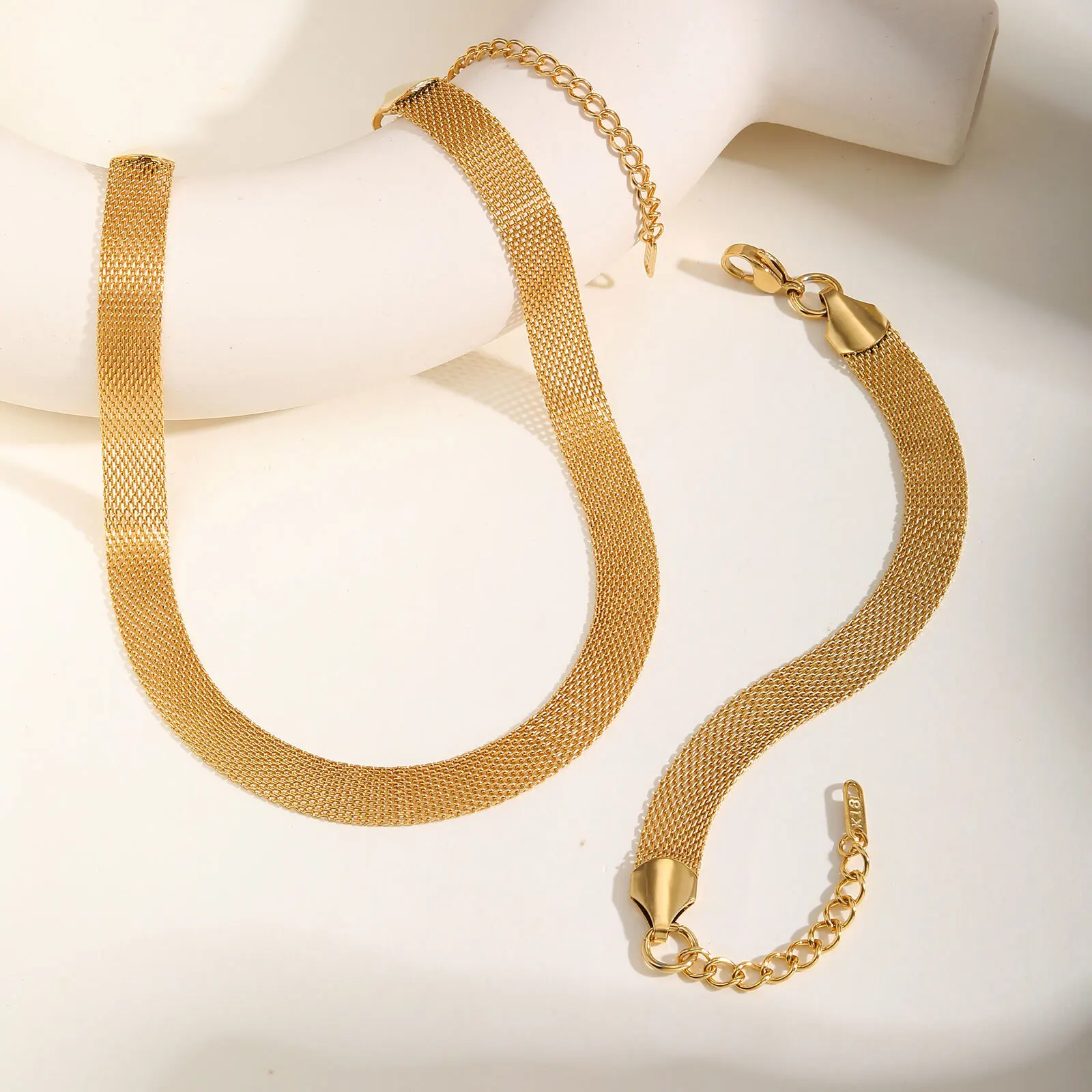 Women Minimalist Choker Mesh Link Chain Necklace, Stainless Steel Gold ...