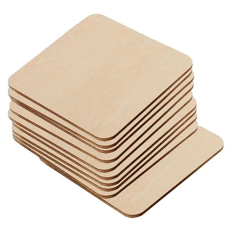 5pcs 10cm Unfinished Squares Blank Wooden Pieces Square Cutouts Slices ...