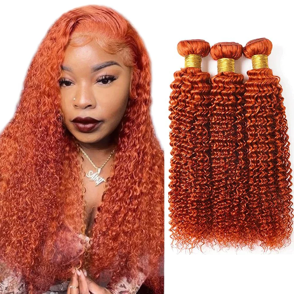 30 Inch Ginger Orange #350 Kinky Curly Bundles Human Hair 100% Raw Deal ...