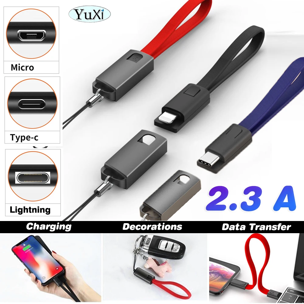 1Pcs-Key-Chain-2-3A-Micro-Type-C-Lighting-Cable-Fast-Charging-Cable ...
