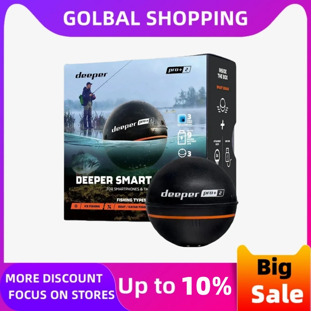 Deeper PRO Plus 2.0 Castable and Portable WiFi Fish Finder Depth Finder for Kayaks Boats on ...