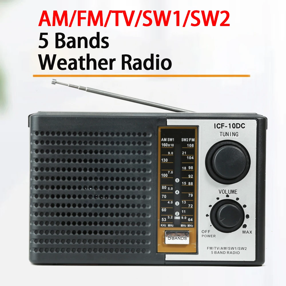 AM-FM-TV-SW-Emergency-Radio-World-Receiver-Speaker-3-5mm-Jack-5-Bands ...