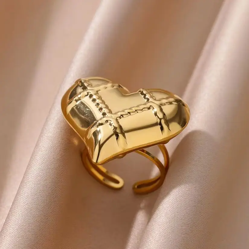 Fashion-Big-Heart-Double-Layer-Rings-for-Women-Stainless-Steel-Gold ...
