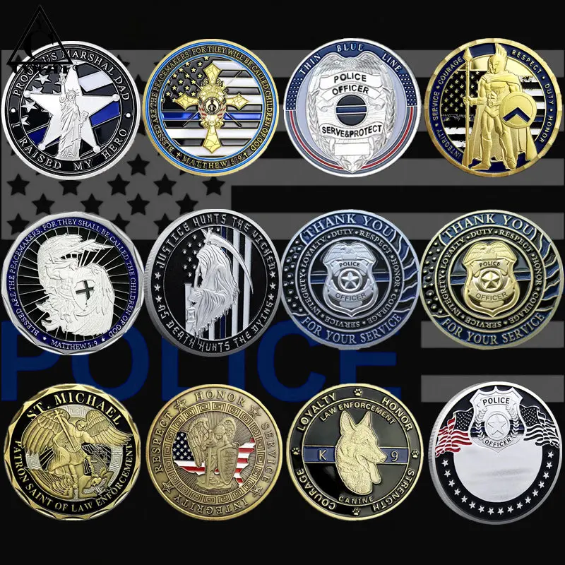 Thin-Blue-Line-Police-Officer-Motto-Challenge-Coin-12-Coins-Set-St ...