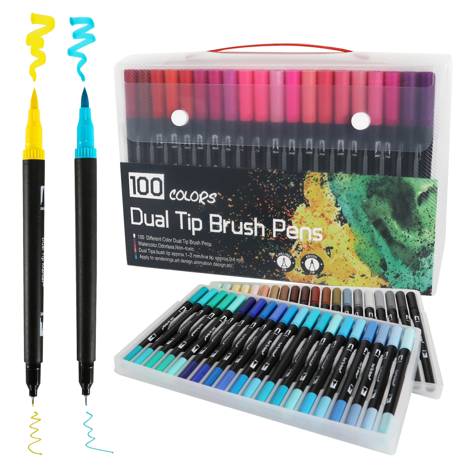 100-Colors-Marker-Pen-Drawing-Painting-FineLiner-Dual-Tips-Brush-Pen ...