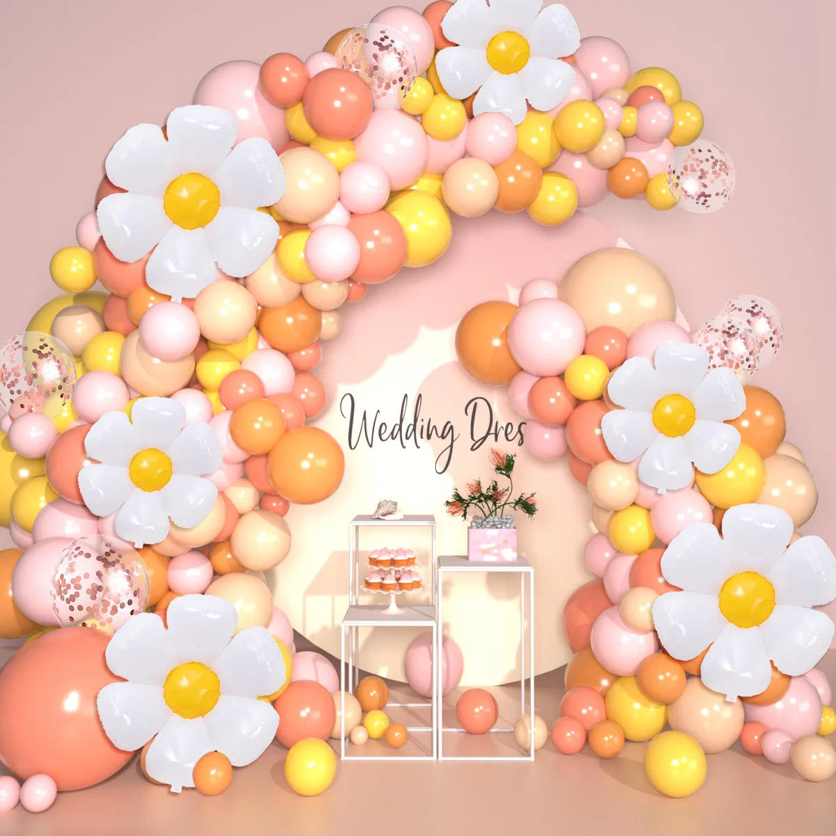 132-pcs-Bohemian-Daisy-Balloon-Set-Metal-Rose-Gold-and-Transparent ...