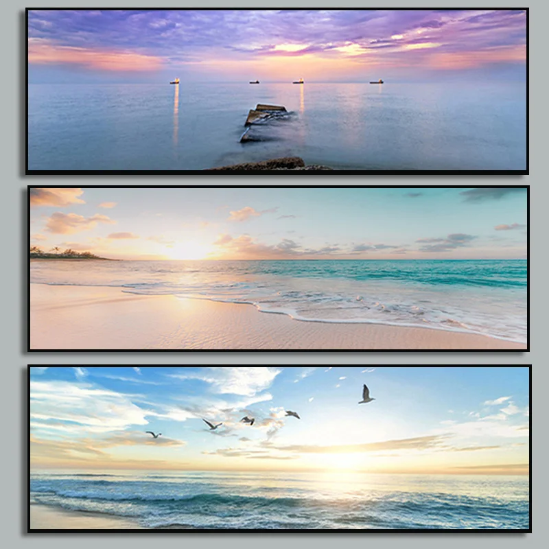 Modern-Sea-Wave-Beach-Sunset-Canvas-Painting-Nature-Seascape-Posters ...