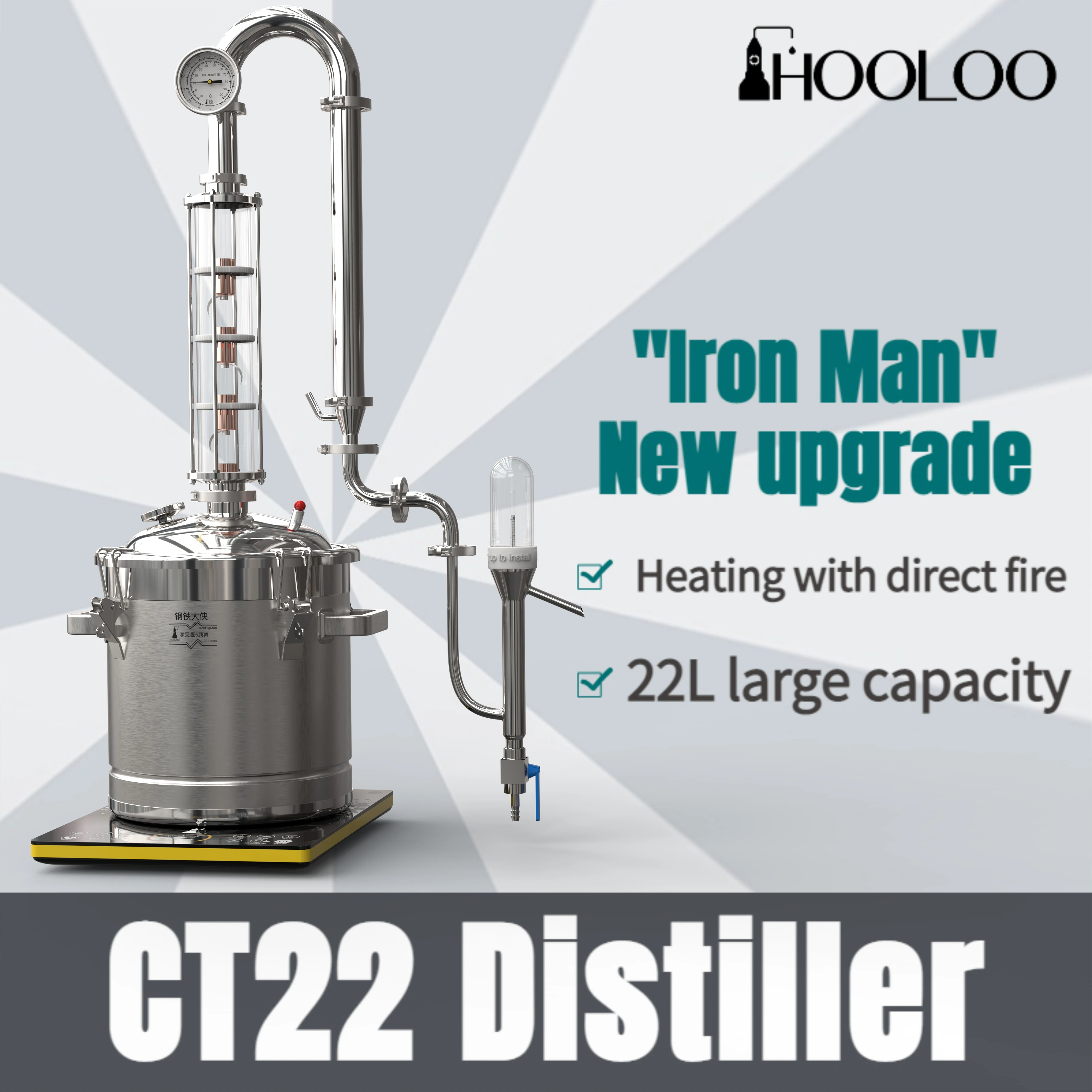 HOOLOO 22L Small Home Brewing Distiller 4 layer Distillation Tower With ...