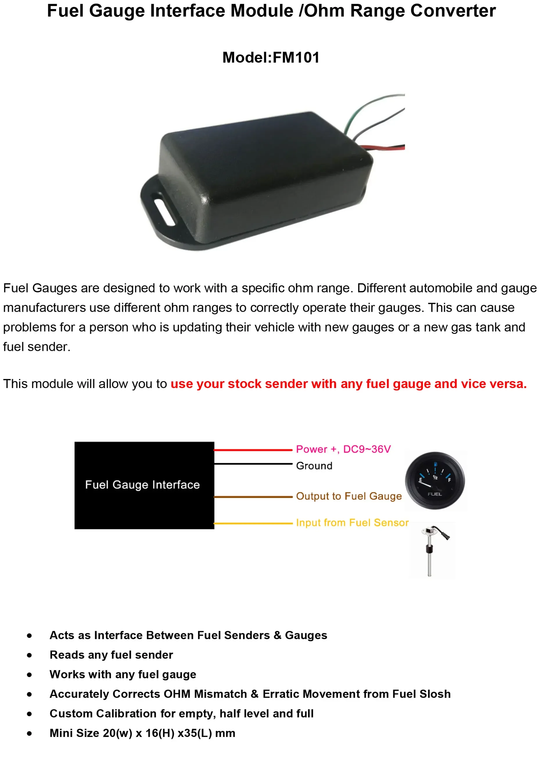 Ohm Range Converter Fuel Gauge Interface Module Ohm190/240OHM Fuel ...