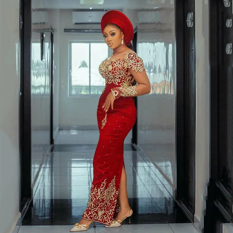 Red And Gold Lace Dress