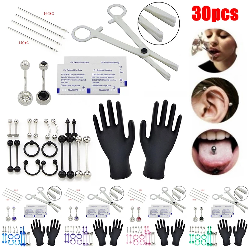 Body Piercing Kit With Needle Pack Nose Septum Belly Button Piercing ...