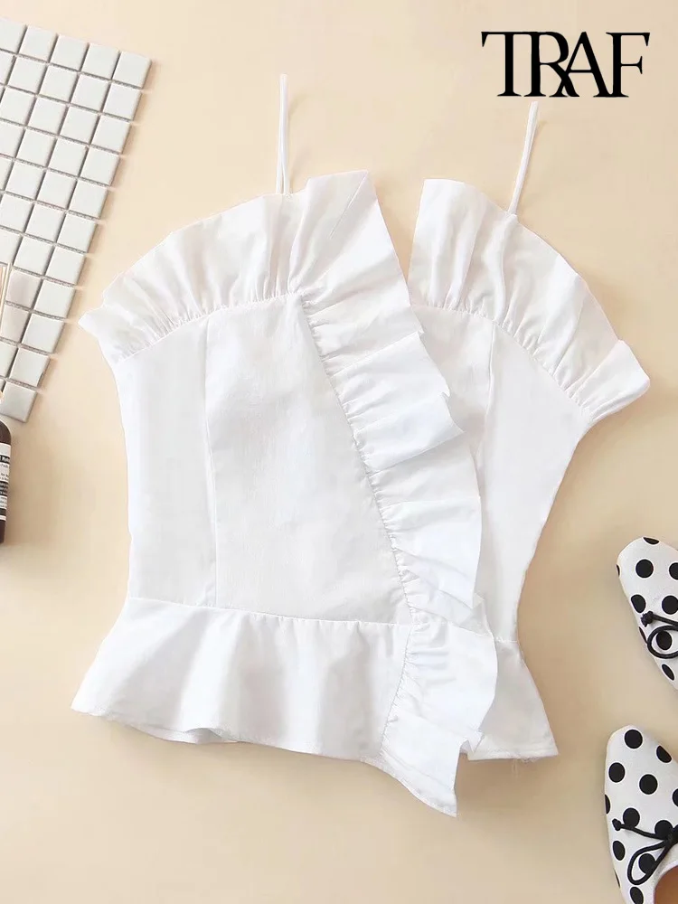 Traf-branco-regata-com-babados-para-as-mulheres-sem-encosto-z-per ...