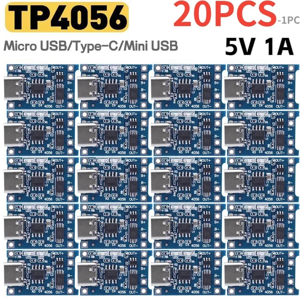 1-20PCS-Type-c-Micro-Mini-USB-5V-1A-18650-TP4056-Lithium-Battery ...