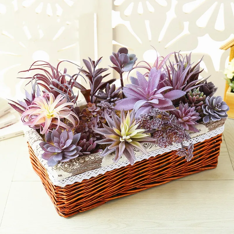 Purple Simulated Succulent Green Plant Flocking Flower Arrangement ...