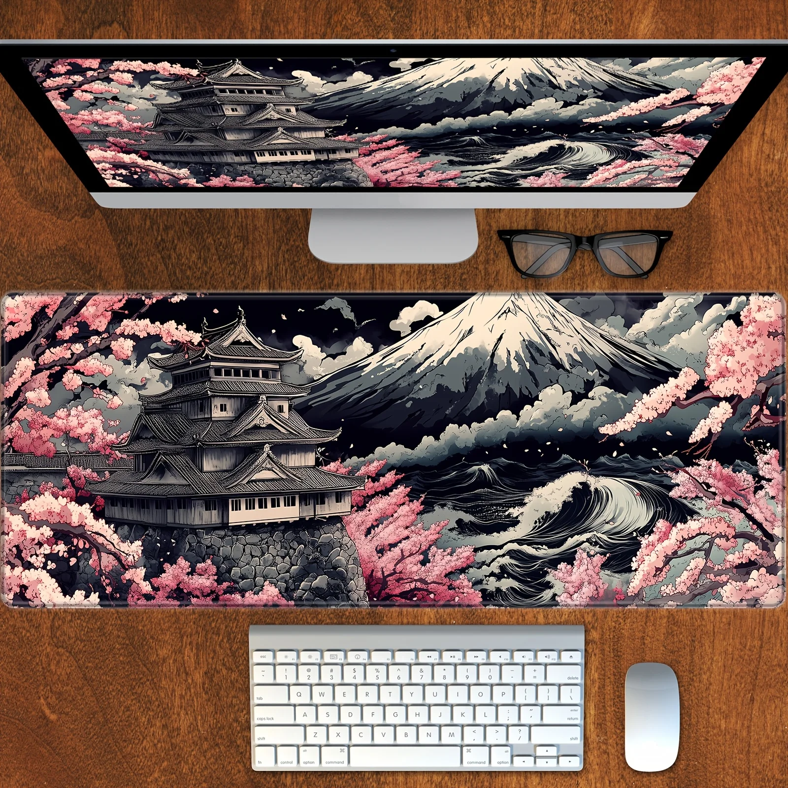 Stunning waves and cherry blossom scenery Mouse Pad Desk Mat Gaming pad ...