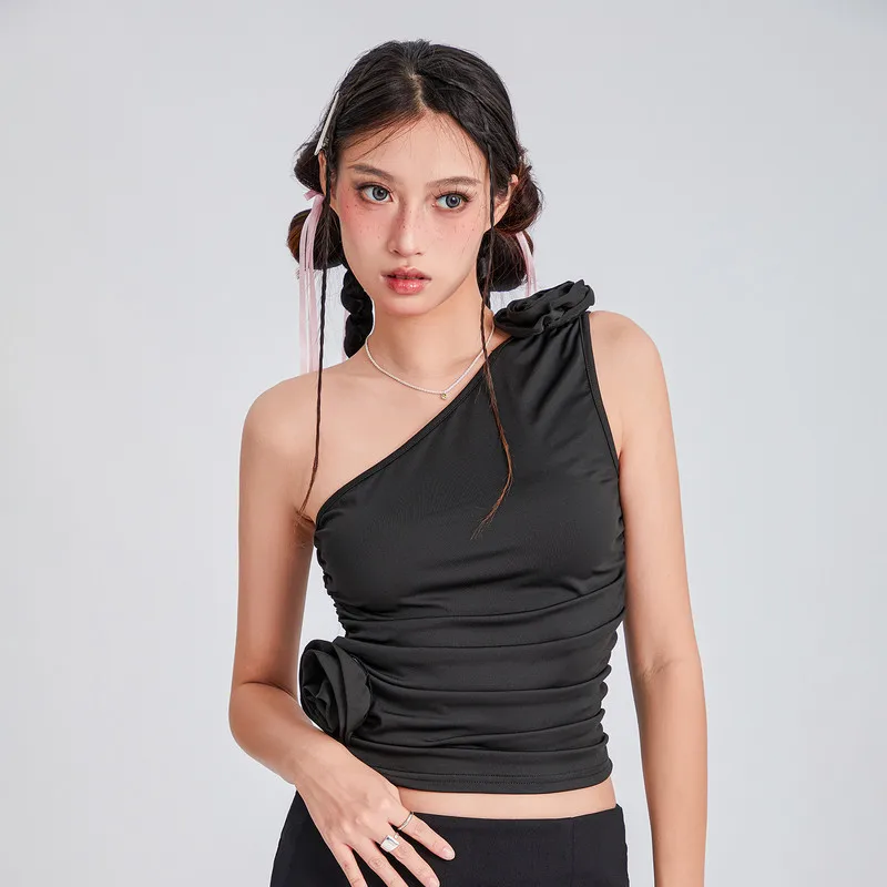 Crop-Top-Women-3D-Floral-One-Shoulder-Tank-Tops-Summer-Clothes-2024 ...