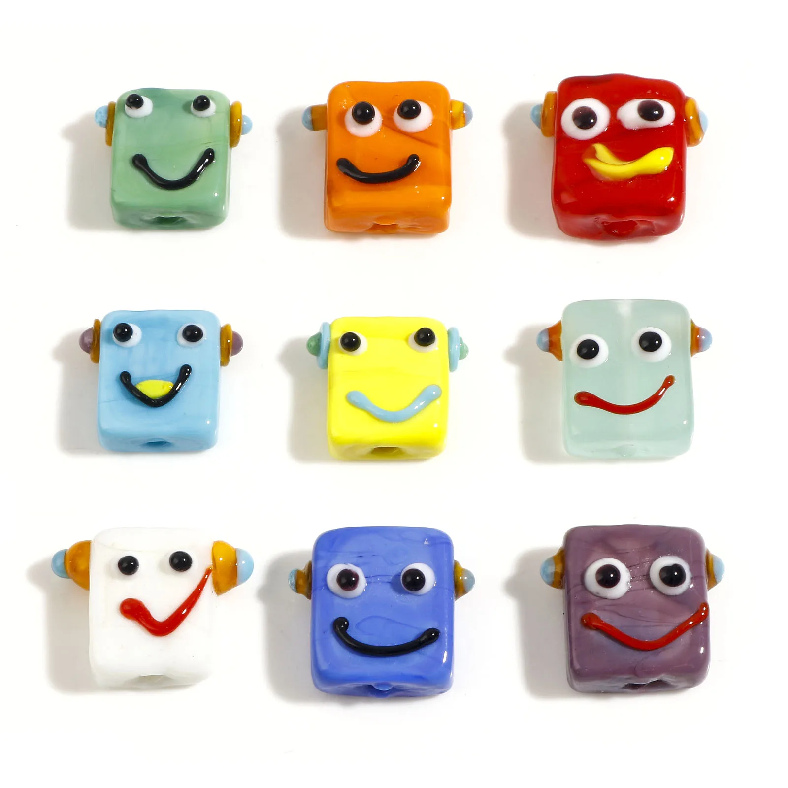 2PCs-Cute-Lampwork-Glass-Beads-Robot-Multicolor-Spacer-Beads-DIY-Making ...