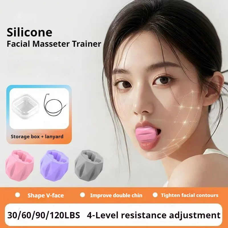 4-Level Adjustable Silicone Face Masseter Ball Jaw Muscle Trainer Bite ...