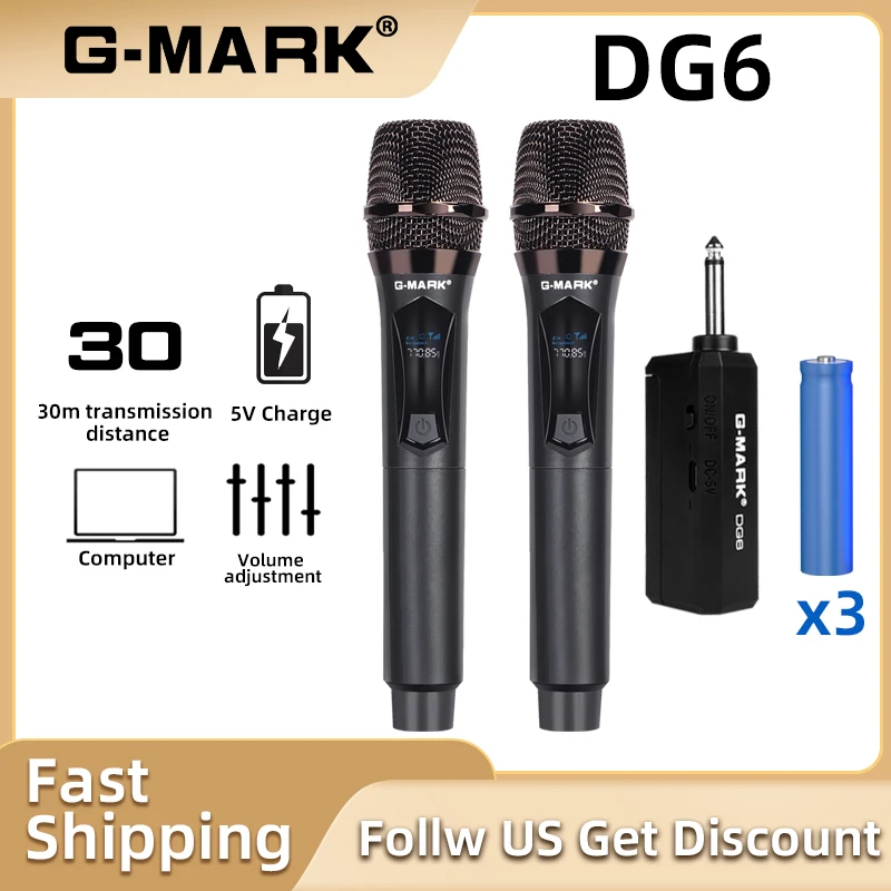 G-MARK-DG6-Wireless-Microphone-2-Channels-UHF-System-Handheld-Professional-Micphone-For-Home ...