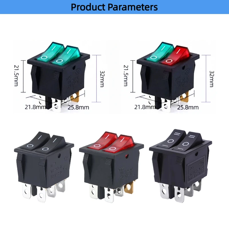 1PCS KCD8 6PIN 16A 250V 20A 125V Double Light Rocker Switch Waterproof ...