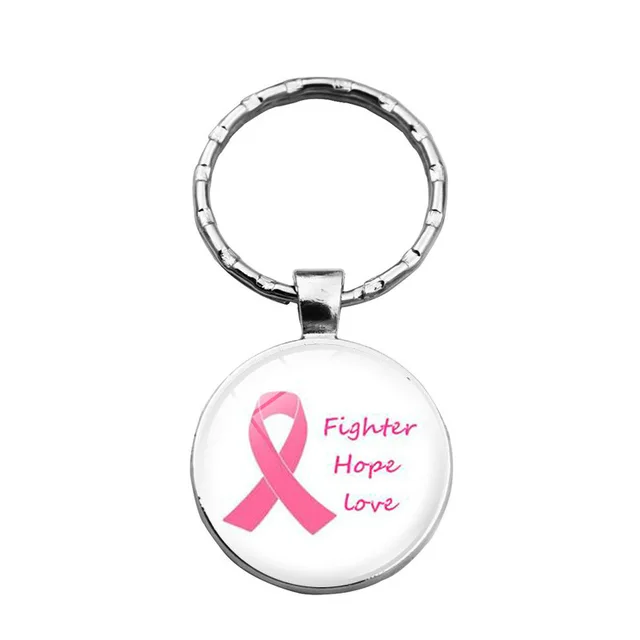 Breast Cancer Awareness Pink Ribbon Keychain Pendant Time Stone Metal ...