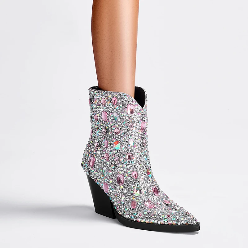 Botas brillantes con diamantes de imitación para mujer, botines ...