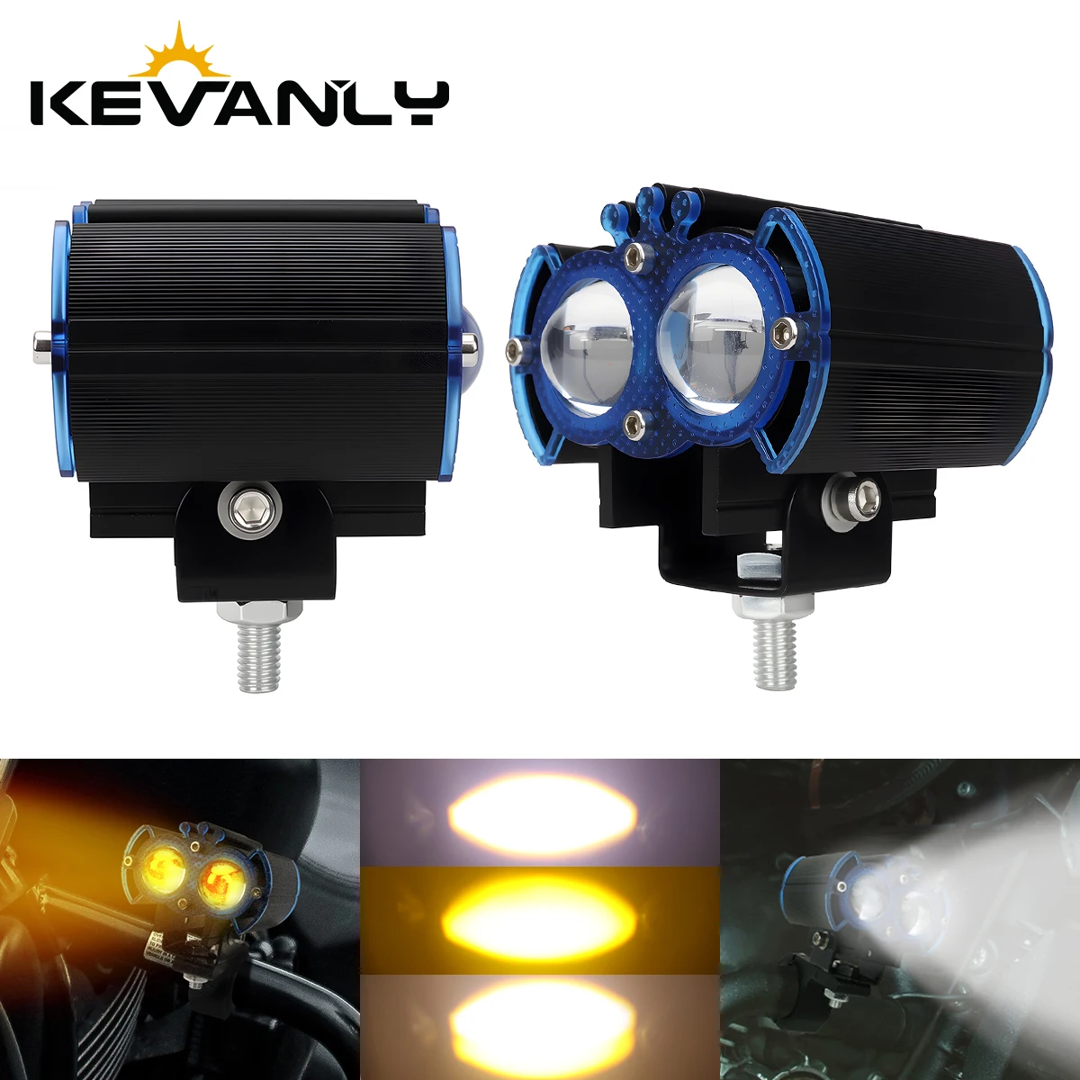 Motorcycle LED Laser Spotlights 2Lens White Yellow High Low Beam DRL ...