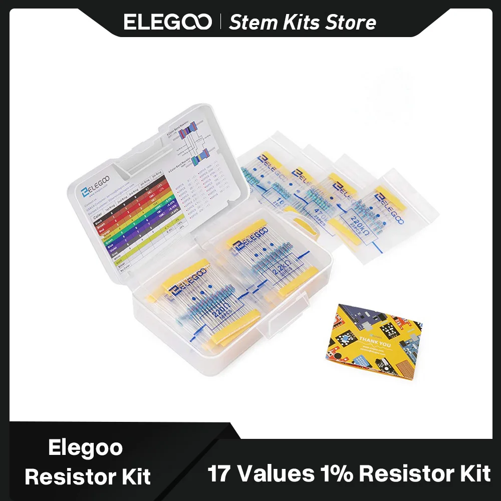 ELEGOO-17-Values-1-Resistor-Kit-Assortment-0-Ohm-1M-Ohm-Pack-of-525 ...