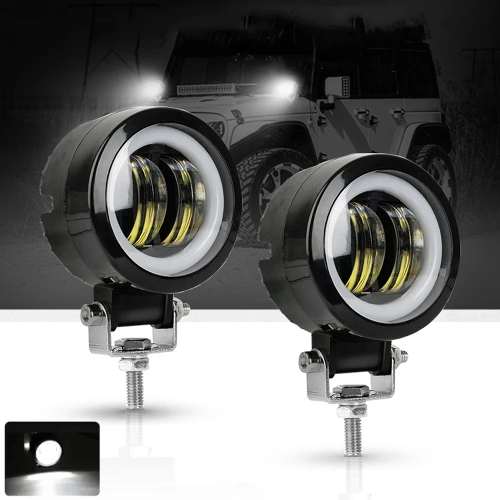 2pcs-3inch-Spotlight-LED-Work-Light-Bar-Off-Road-12v-24v-DRL-Angel-Eyes ...