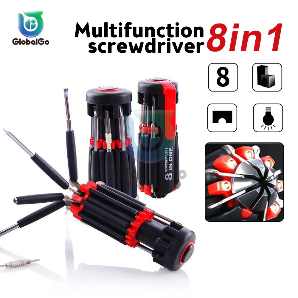 8 In 1 Multi Portable Screwdriver with 6 LED Torch Tools Light Up ...